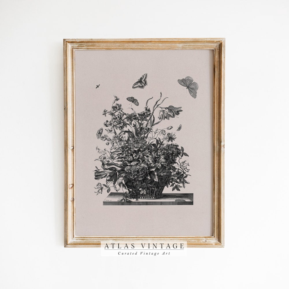 Butterfly And Flower Print Dark Botanical Moody Cottagecore Decor ...