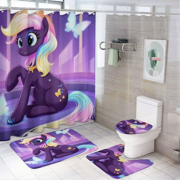 Butterfly And Stars Pattern Shower Curtain Bathroom Sets Toilet Lid Rug ...