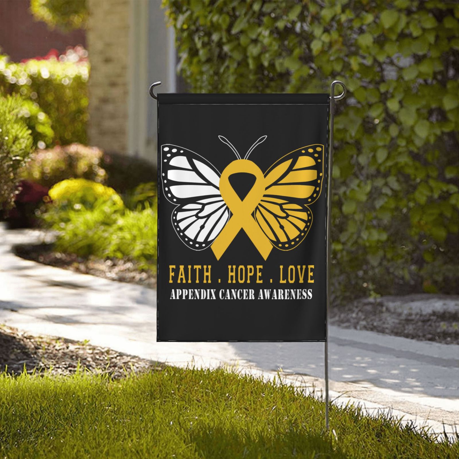 Butterfly Appendix Cancer Awareness Funny Garden Flag,Vertical Double ...