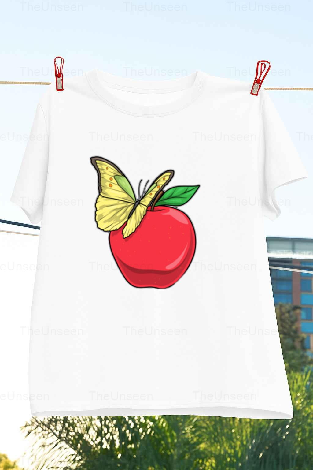 Butterfly Apple Fruit Funny Insect Nature Food Pun Unisex T-Shirt up to ...