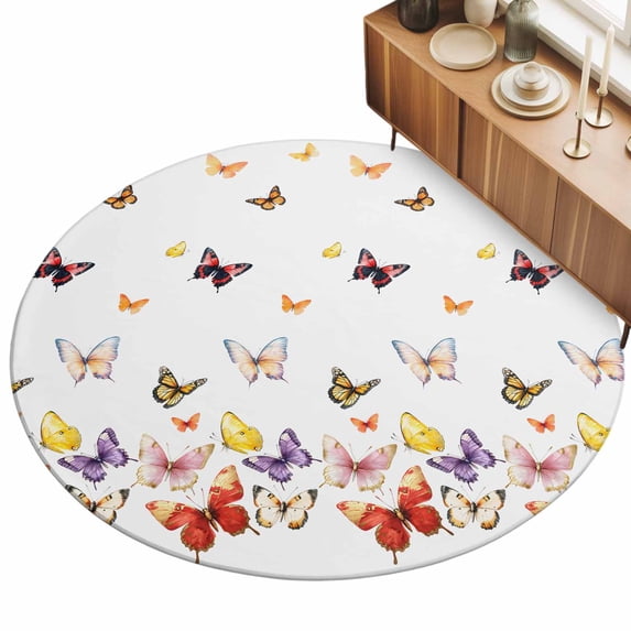 Butterfly Area Rugs 4' (Round) Floor Rug Non Slip Low Pile Ultra Soft ...