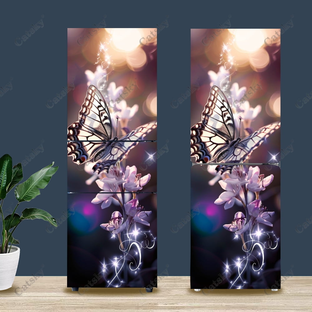 Butterfly Art Print Refrigerator Door Mural Sticker Waterproof PVC ...