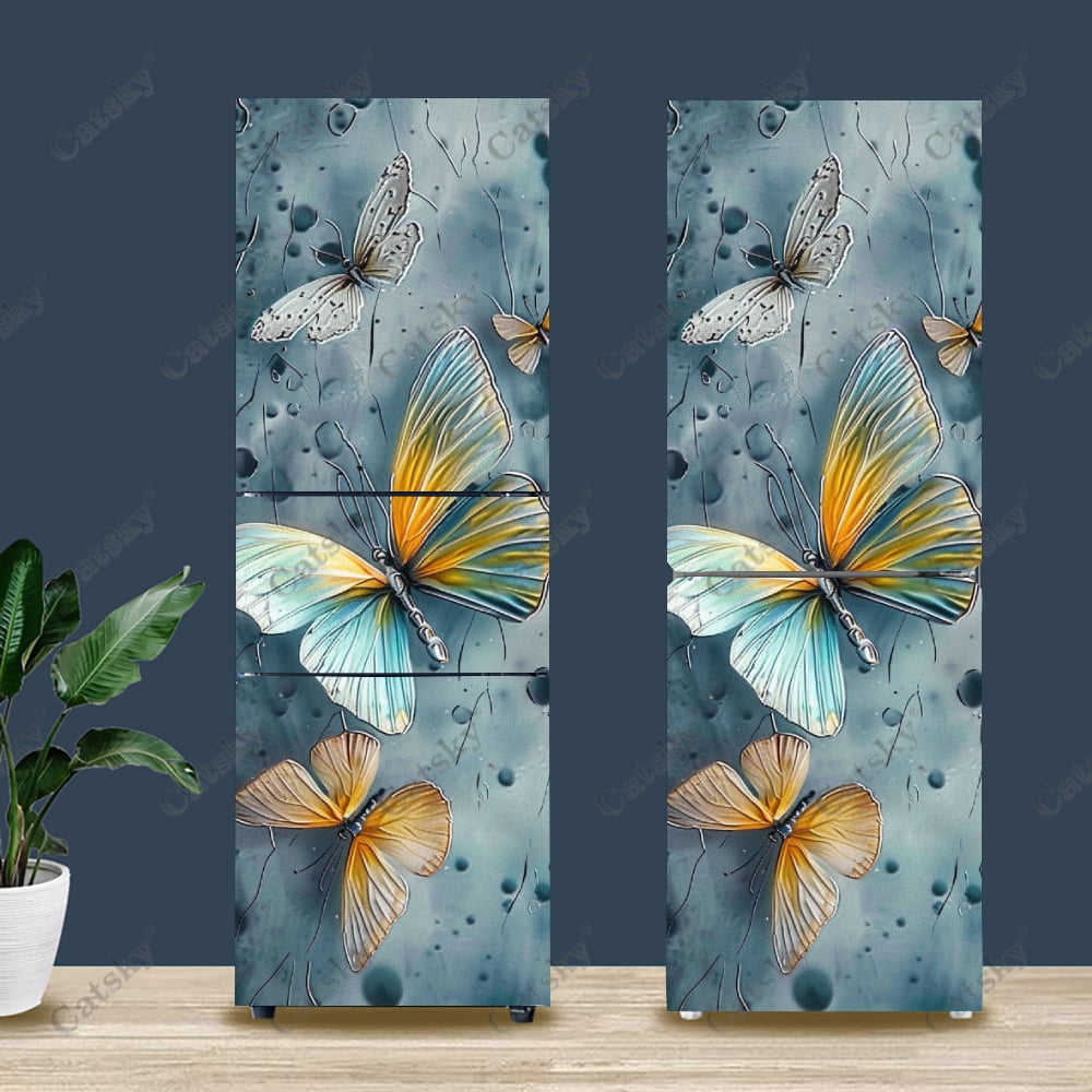 Butterfly Art Print Refrigerator Door Mural Sticker Waterproof PVC ...