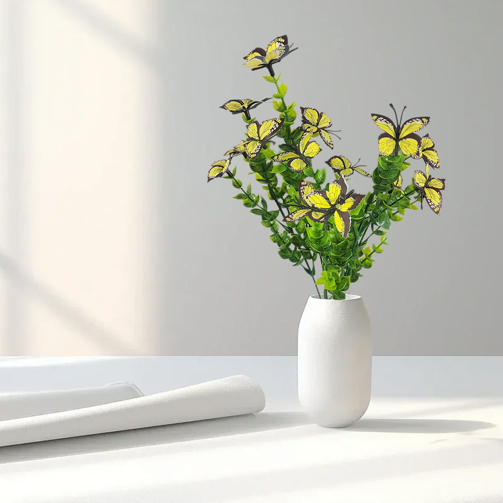 Butterfly Artificial Flowers for Outdoor & Indoor, 13.9" Greenery Branches with Flying Butterfly ...