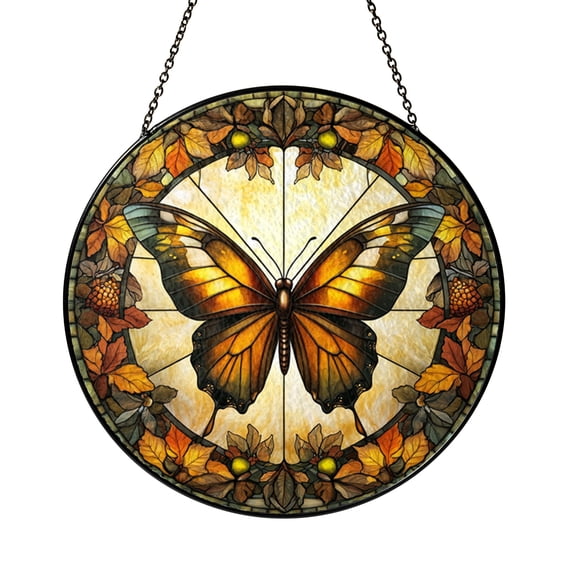 Butterfly Autumn Window Hanging Decor, Stained Glass Style Nature ...