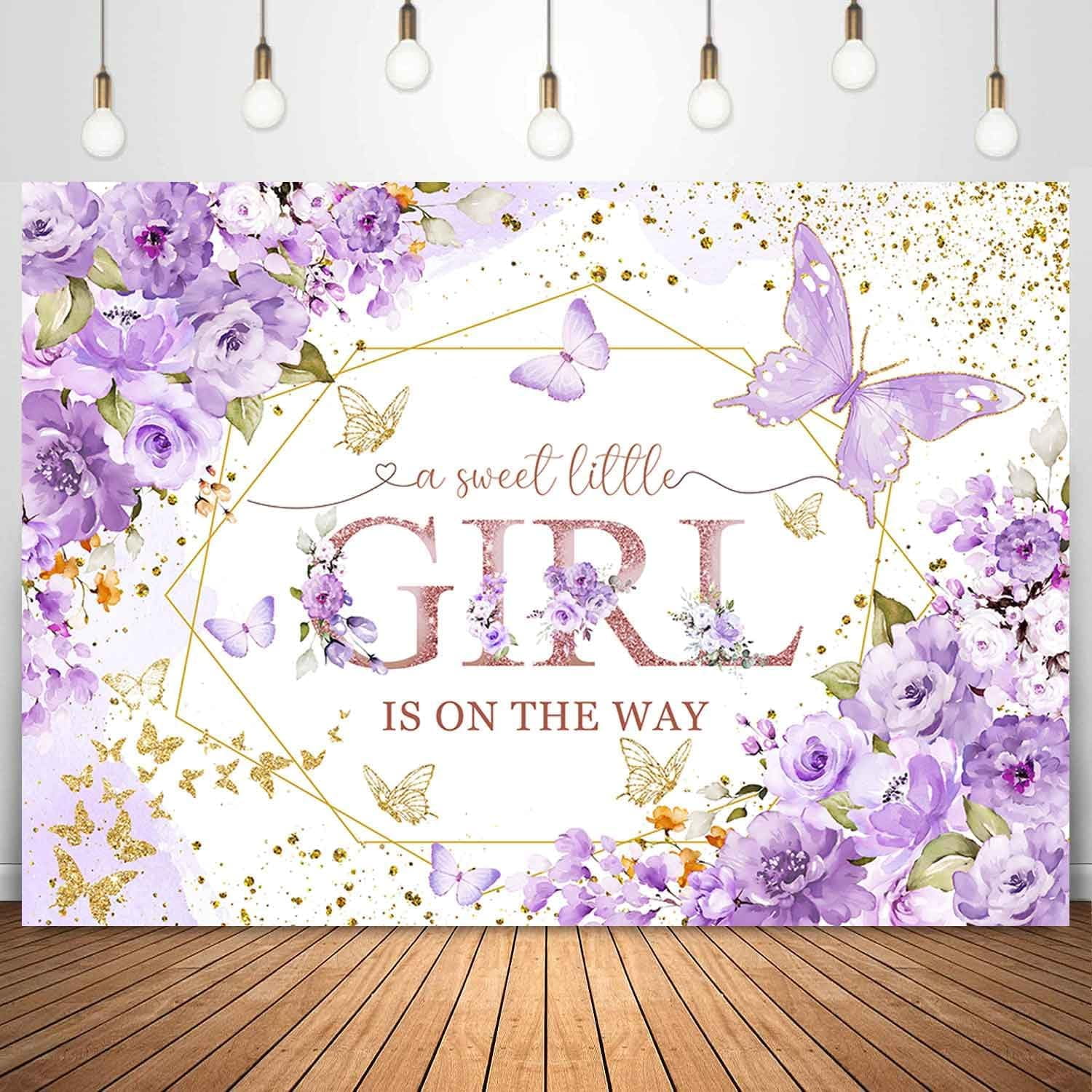 Butterfly Baby Shower Backdrop A Sweet Little Girl is On The Way ...