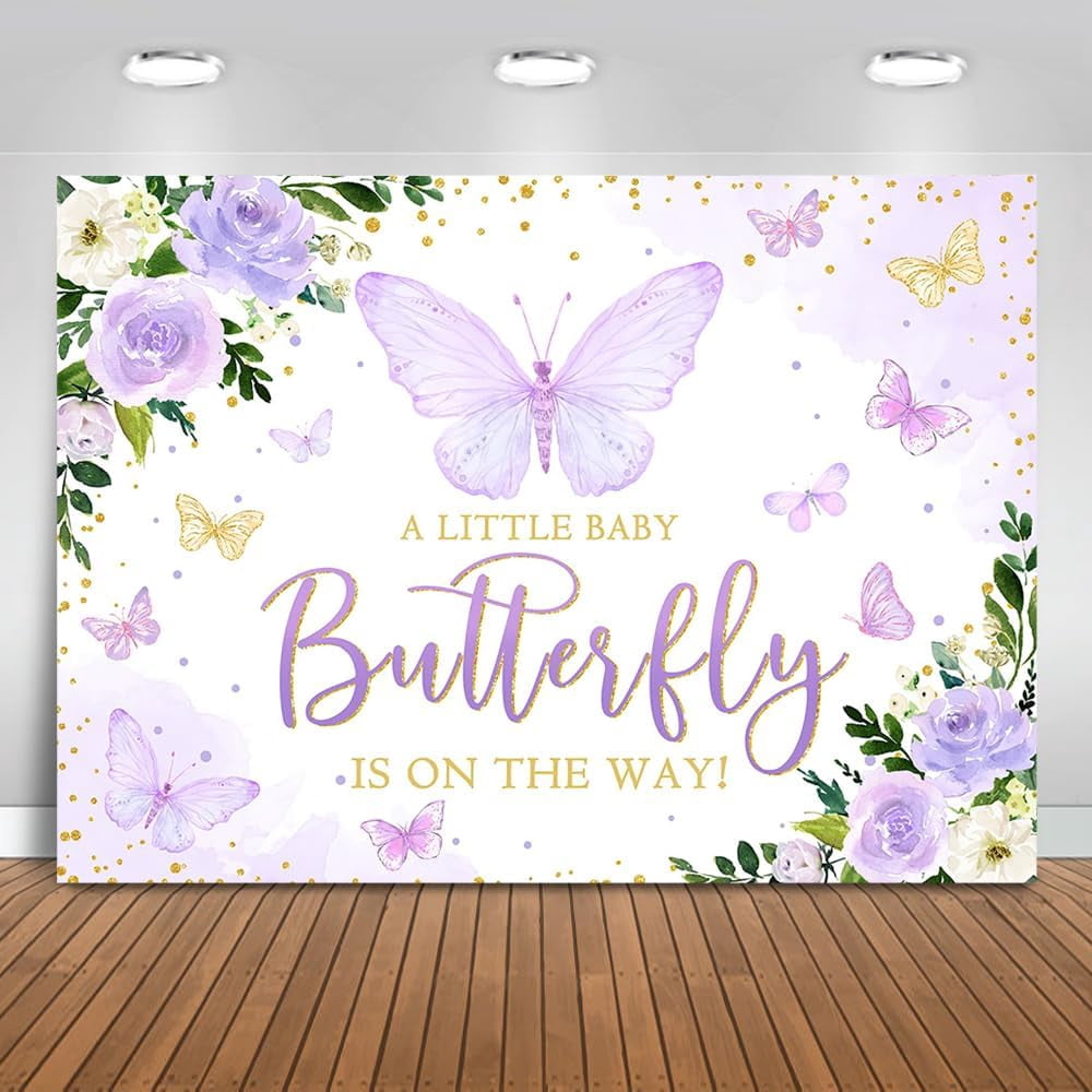 Butterfly Baby Shower Backdrop A Little Butterfly is on The Way ...