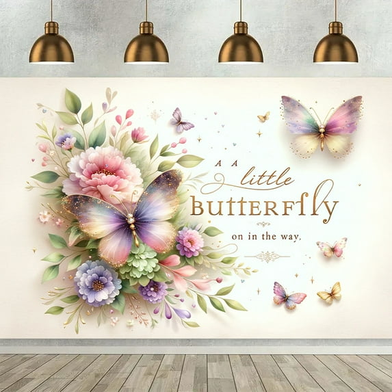 Butterfly Baby Shower Backdrop A Little Butterfly is on the Way ...