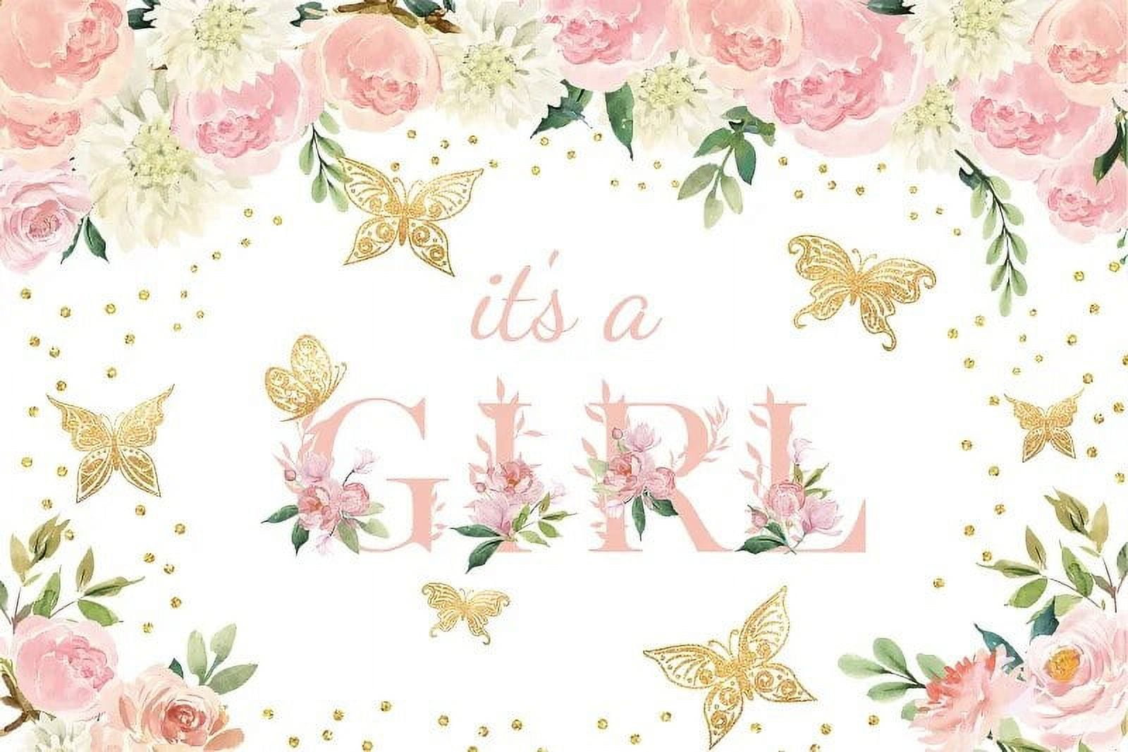 Butterfly Baby Shower Backdrop Photo Purple and Pink Floral Gold Spots ...