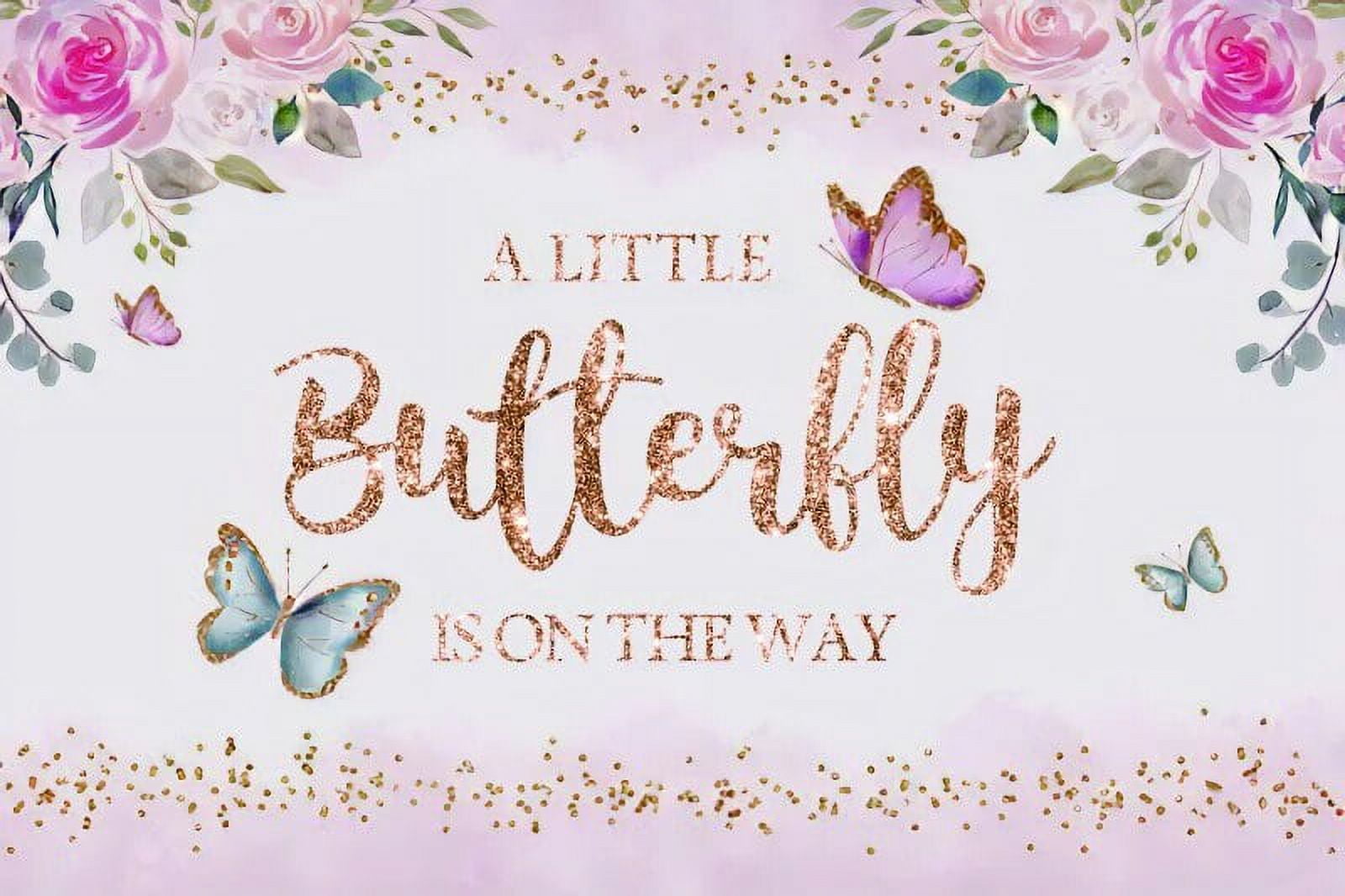 Butterfly Baby Shower Backdrop Photo Purple and Pink Floral Gold Spots ...