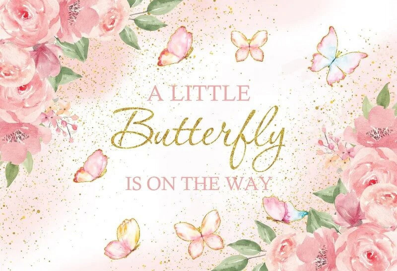 Butterfly Baby Shower Backdrop Photo Purple and Pink Floral Gold Spots ...