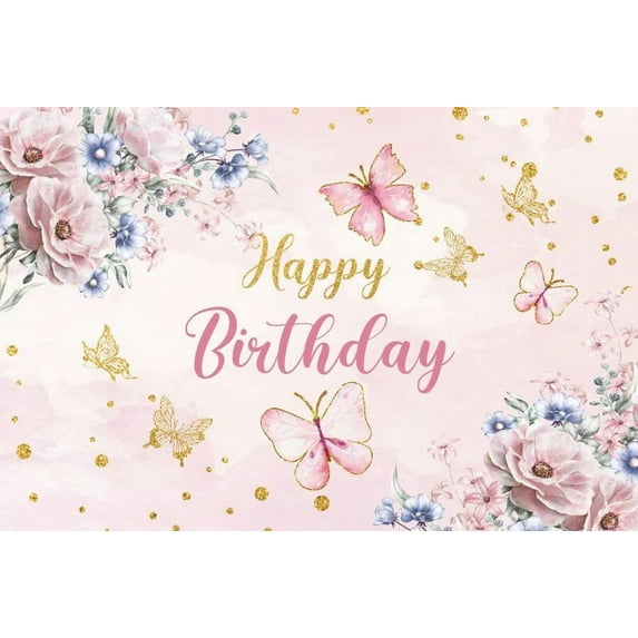 Butterfly Baby Shower Backdrop Photo Purple and Pink Floral Gold Spots ...