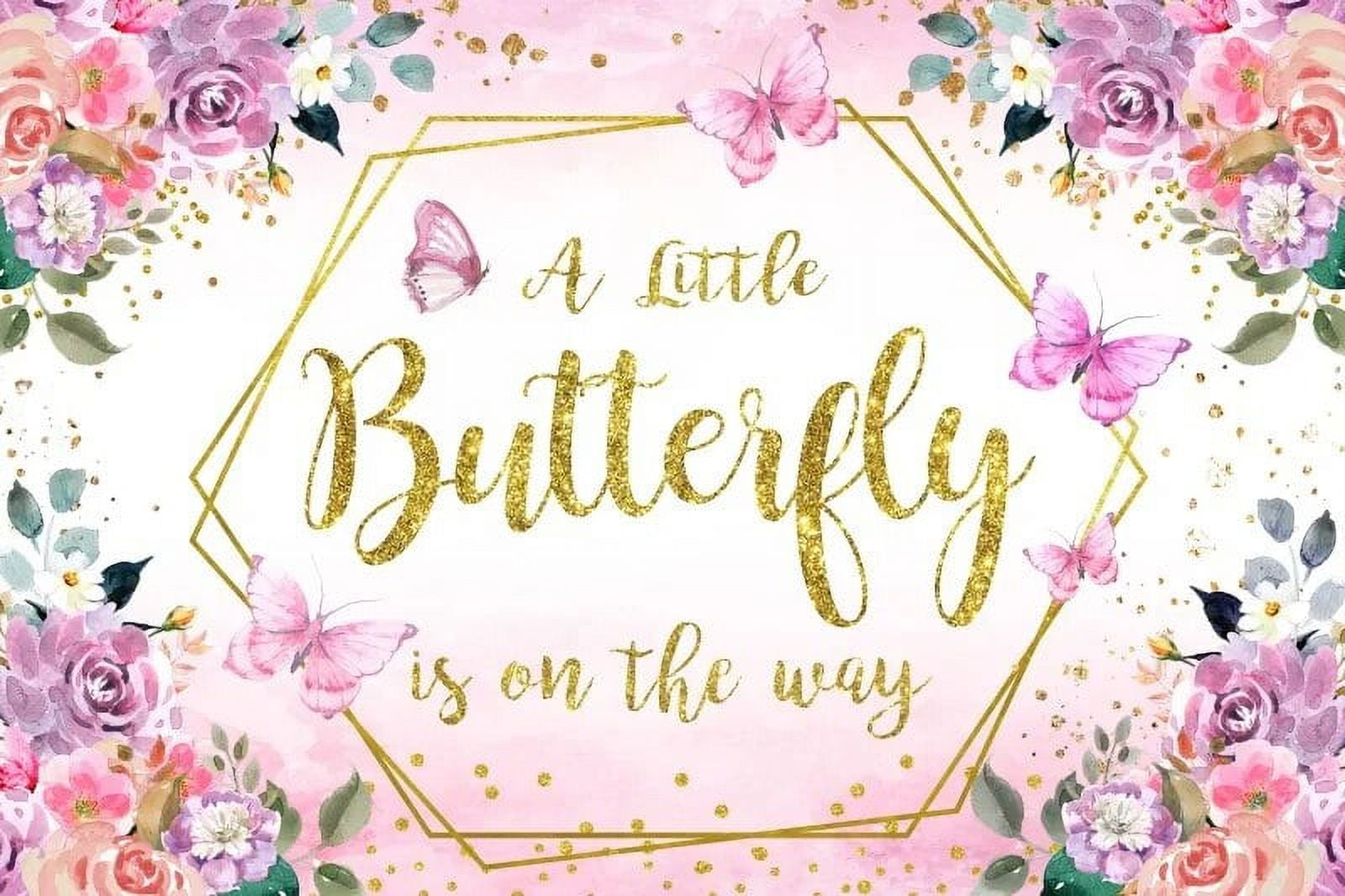 Butterfly Baby Shower Backdrop Photo Purple and Pink Floral Gold Spots ...