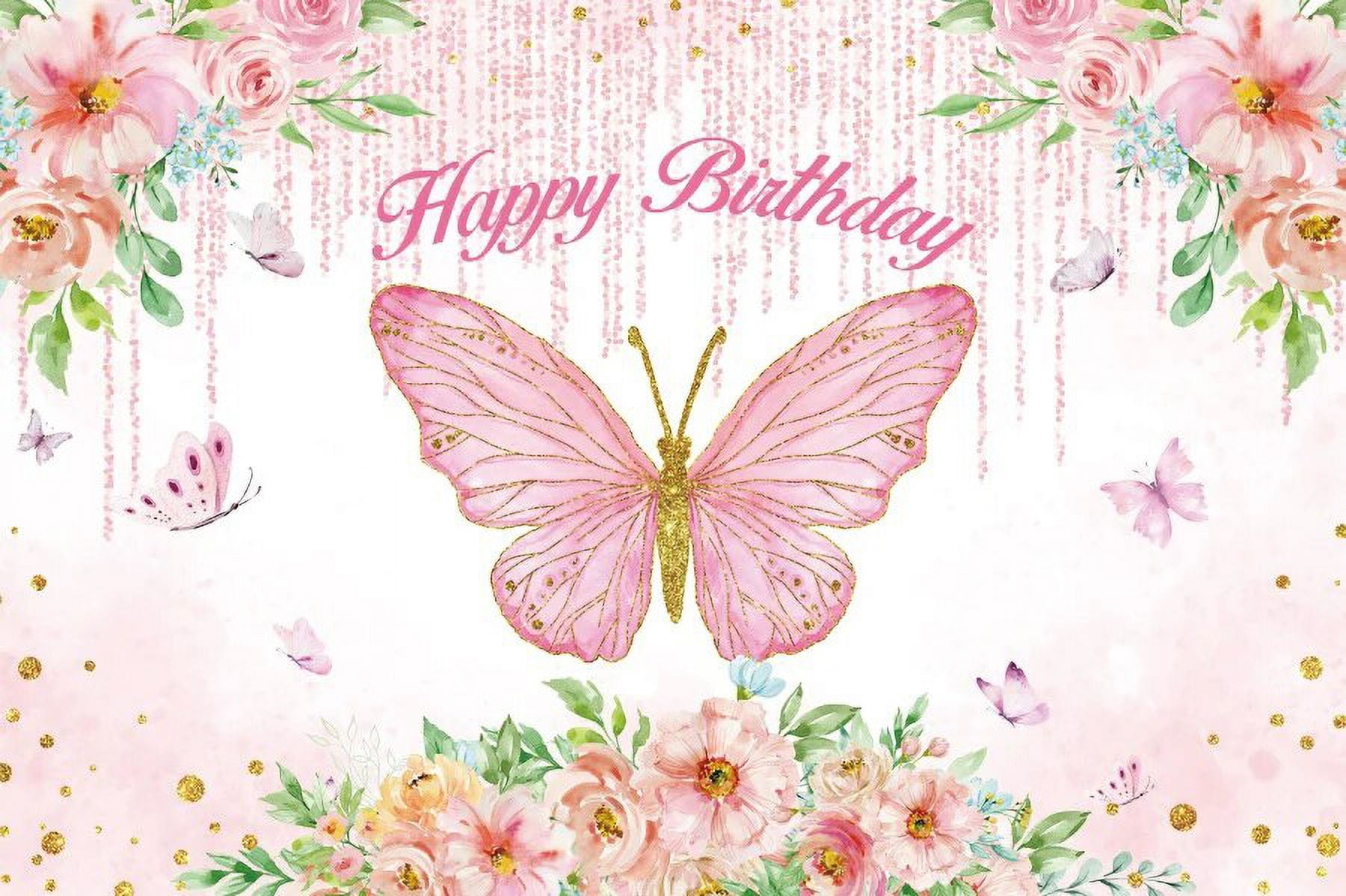 Butterfly Baby Shower Backdrop Photo Purple and Pink Floral Gold Spots ...