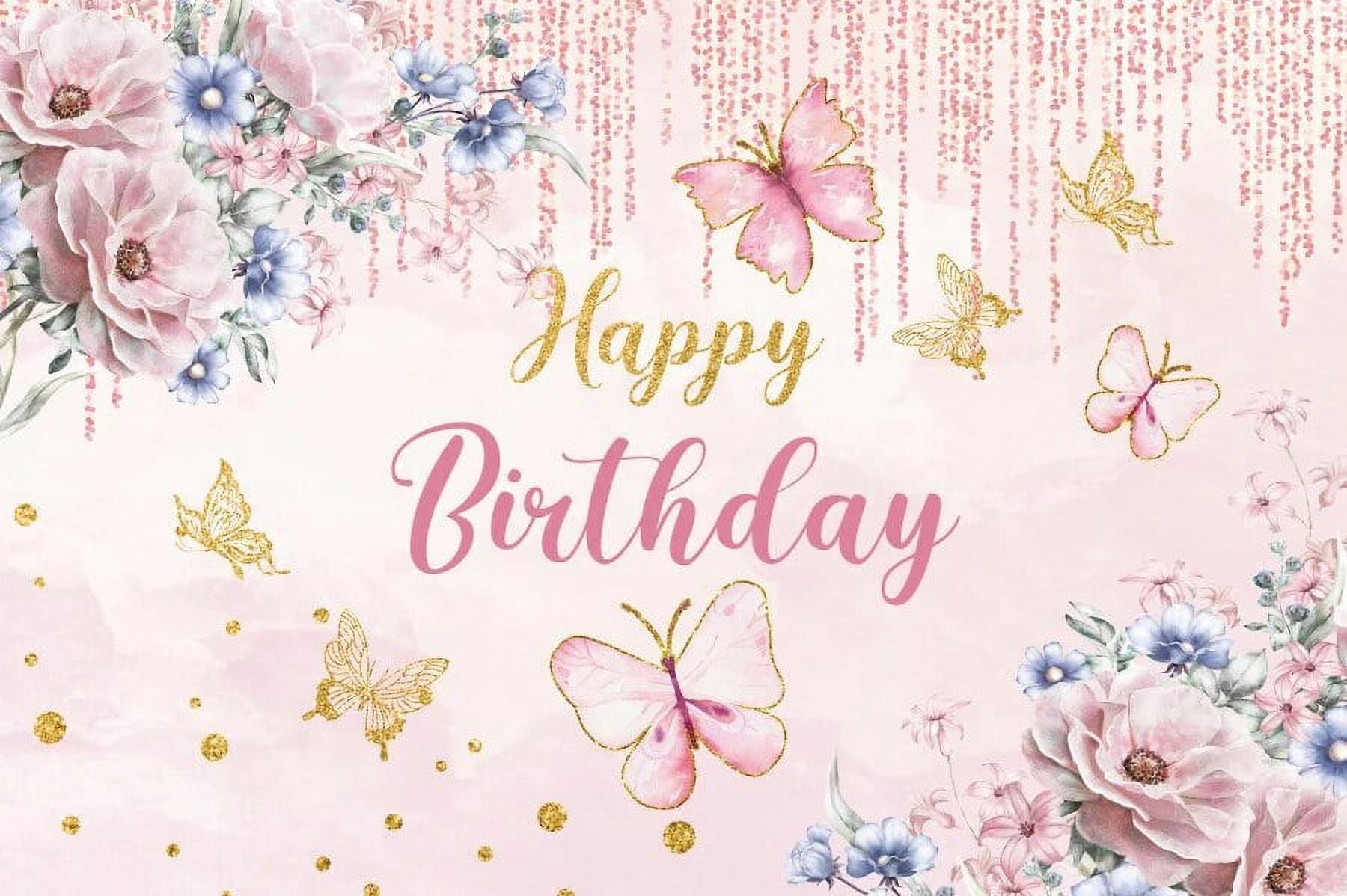 Butterfly Baby Shower Backdrop Photo Purple and Pink Floral Gold Spots ...