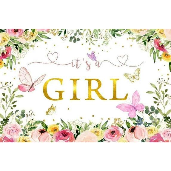 Butterfly Baby Shower Backdrop Photo Purple and Pink Floral Gold Spots ...