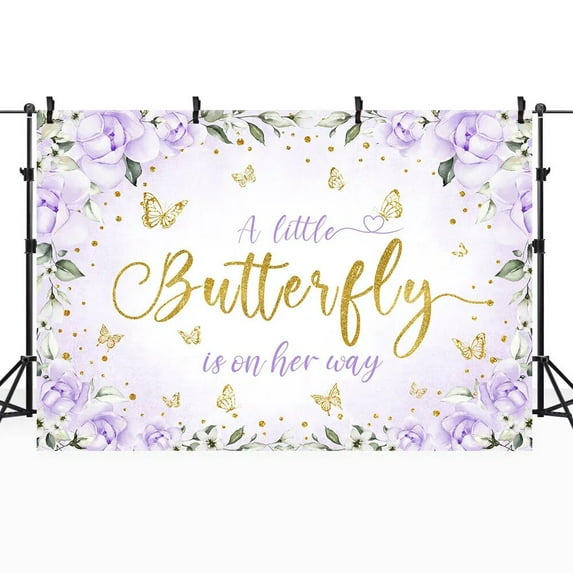 Butterfly Baby Shower Backdrop Pink Purple Butterfly Flower Girl ...
