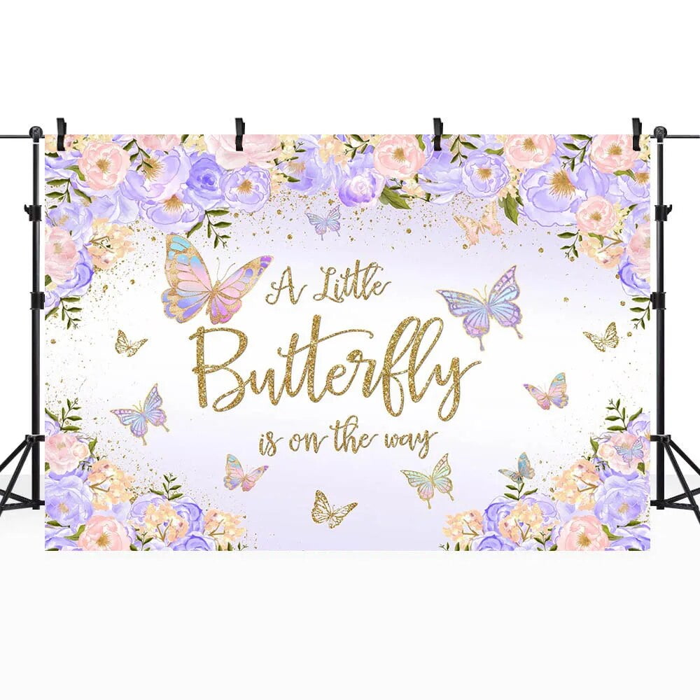 Butterfly Baby Shower Backdrop Pink Purple Butterfly Flower Girl ...