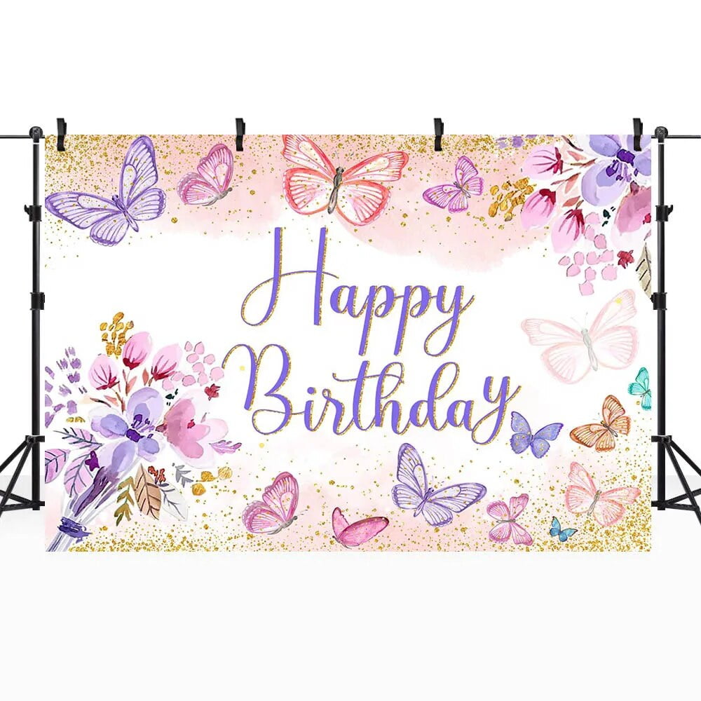 Butterfly Baby Shower Backdrop Pink Purple Butterfly Flower Girl ...