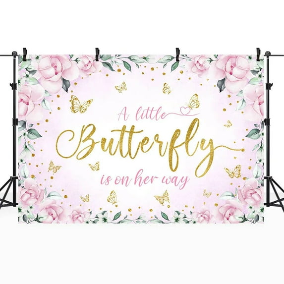 Butterfly Baby Shower Backdrop Pink Purple Butterfly Flower Girl ...