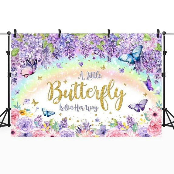 Butterfly Baby Shower Backdrop Pink Purple Butterfly Flower Girl ...