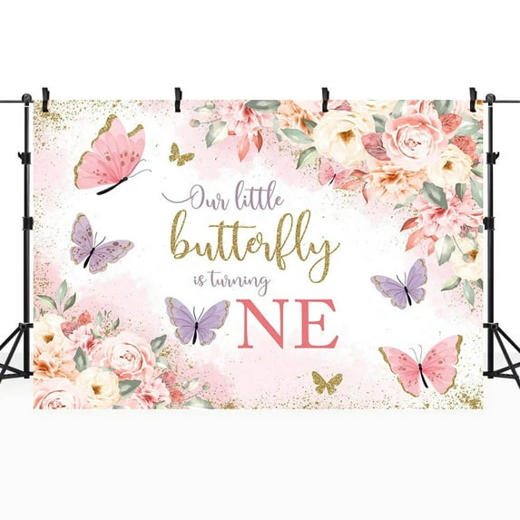 Butterfly Baby Shower Backdrop Pink Purple Butterfly Flower Girl ...