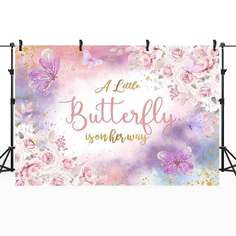 Butterfly Baby Shower Backdrop Pink Purple Butterfly Flower Girl ...