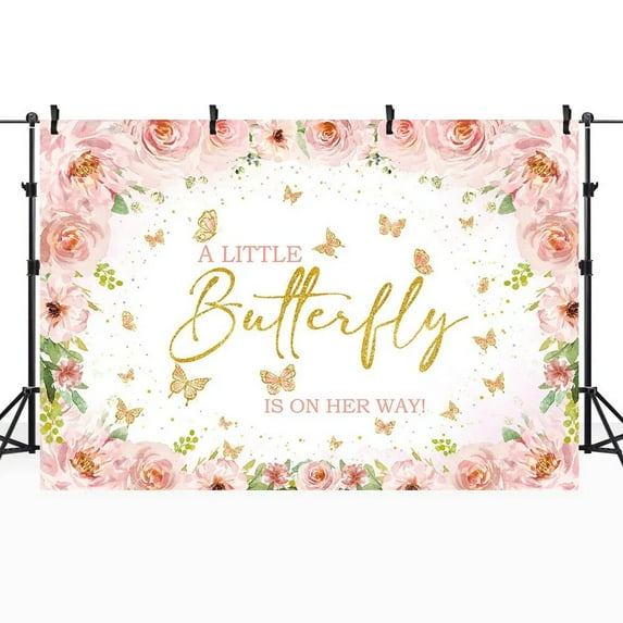 Butterfly Baby Shower Backdrop Pink Purple Butterfly Flower Girl ...