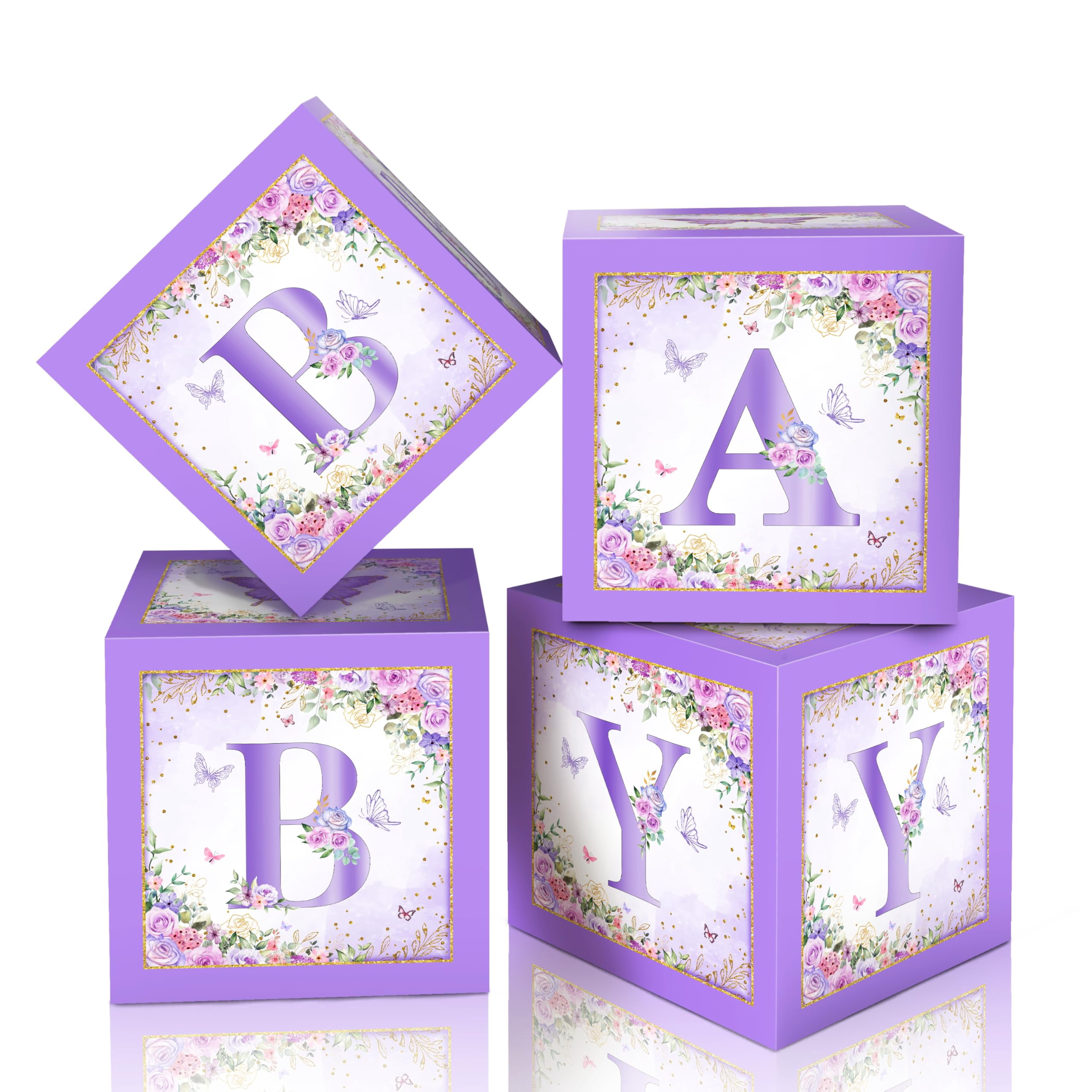 Butterfly Baby Shower Boxes KEF16 Decorations, 4Pcs Purple Baby Balloon ...