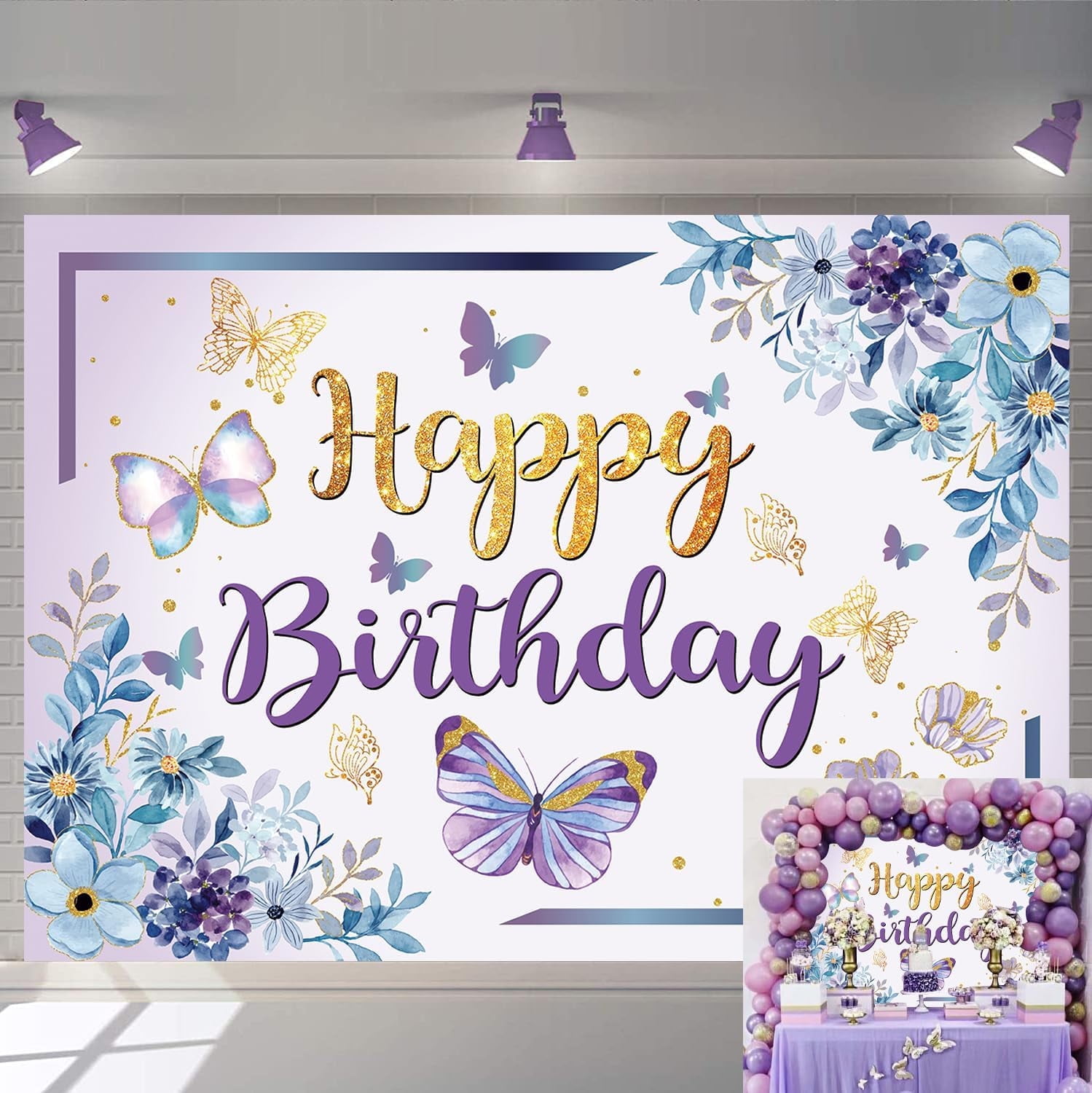 Butterfly Backdrop for Birthday Party Purple Butterfly Floral ...