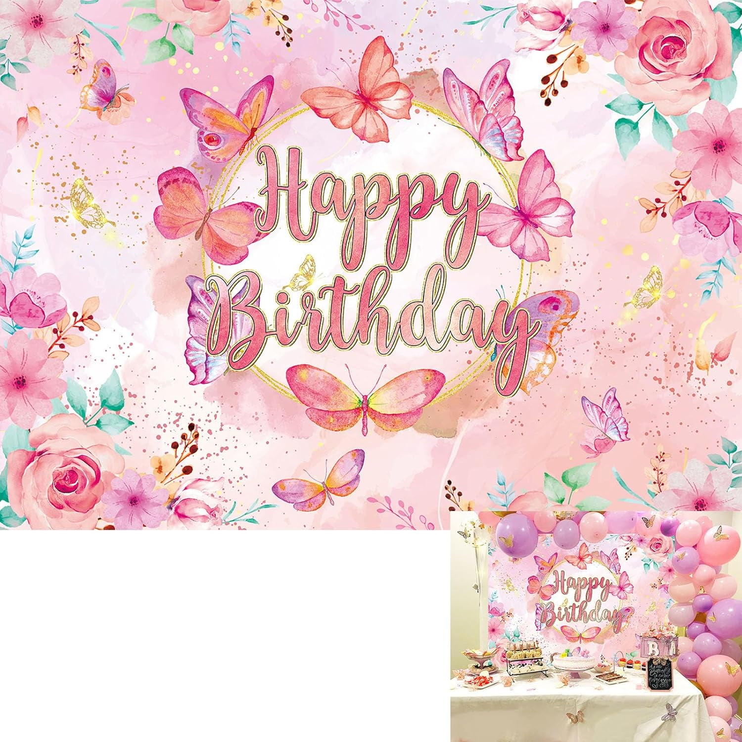 Butterfly Backdrop Butterfly Birthday Banner Pink Butterfly Background ...