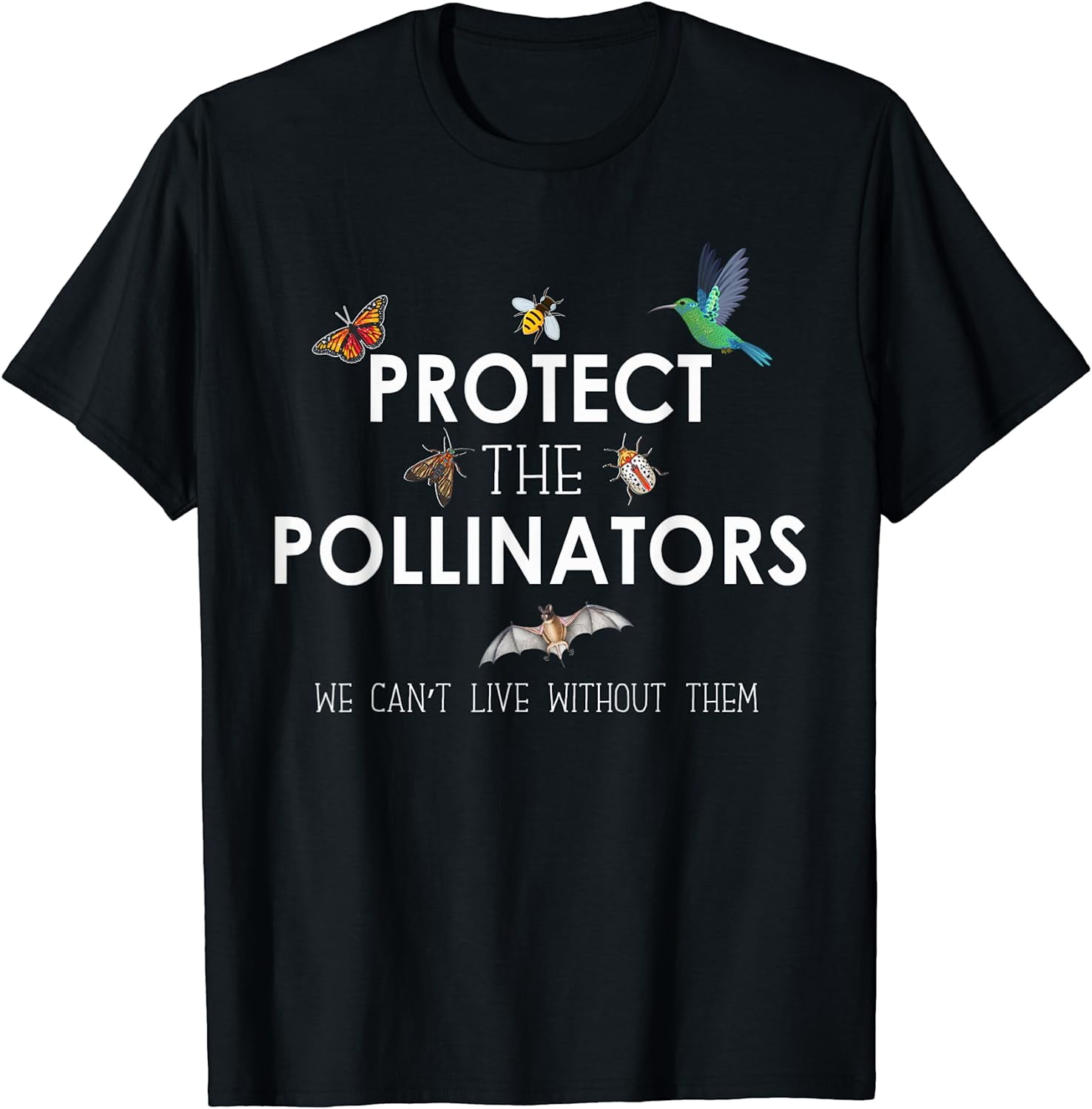 Butterfly Bat Bees Moth Shirt Protect the Pollinators T-Shirt Black ...
