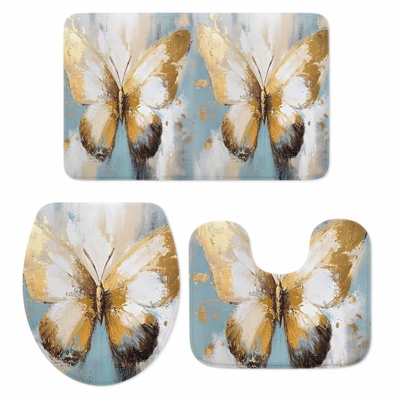 Butterfly Bath Mat 3 Piece Bathroom Rug Set, Modern Abstract Teal Brown ...
