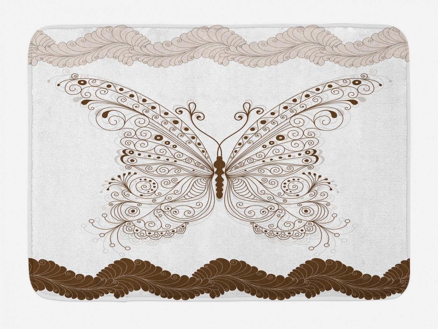 Butterfly Bath Mat, Insect Art Swirled Wings Vintage Modern Ornate ...