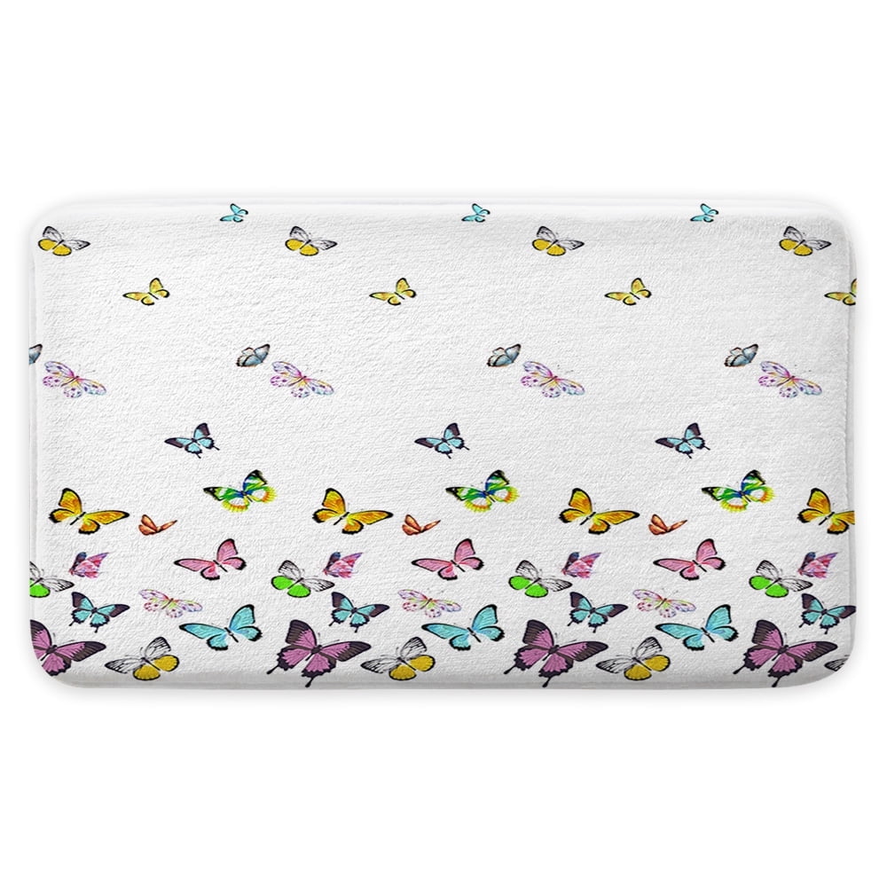 Butterfly Bath Mat for Bathroom, Colorful Butterflies in Spring Soft ...