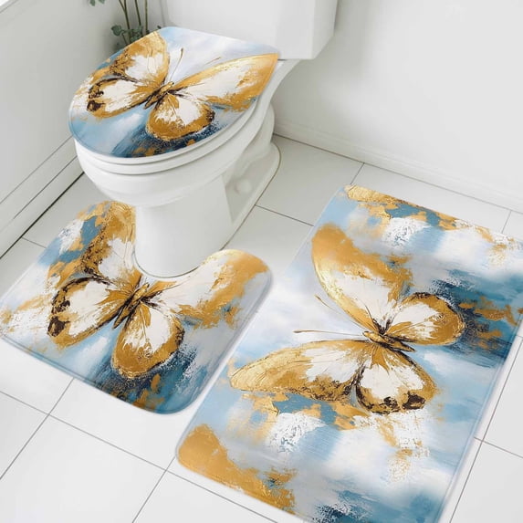 Butterfly Bathroom Rugs Set Abstract Oil Painting Non Slip Absorbent ...