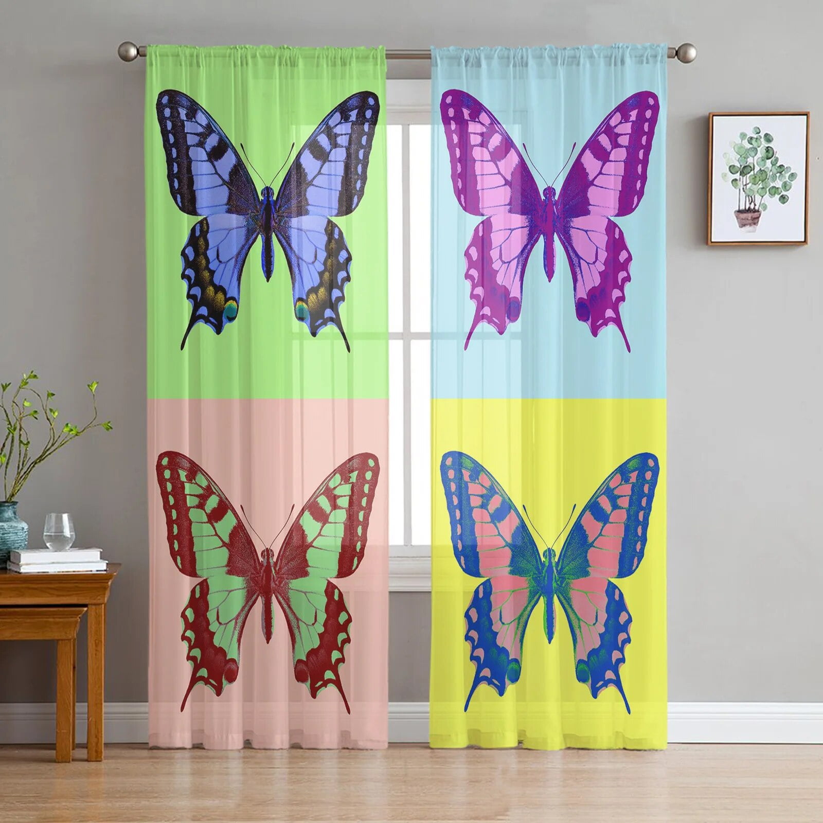 Butterfly Beautiful Color Modern Print Tulle ative Sheer Curtains for ...