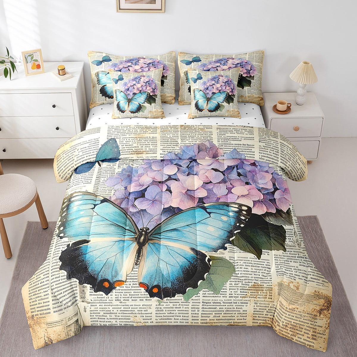 Butterfly Bed In A Bag 7 Pcs Twin Blue Dreamy Butterfly Bedding Set ...