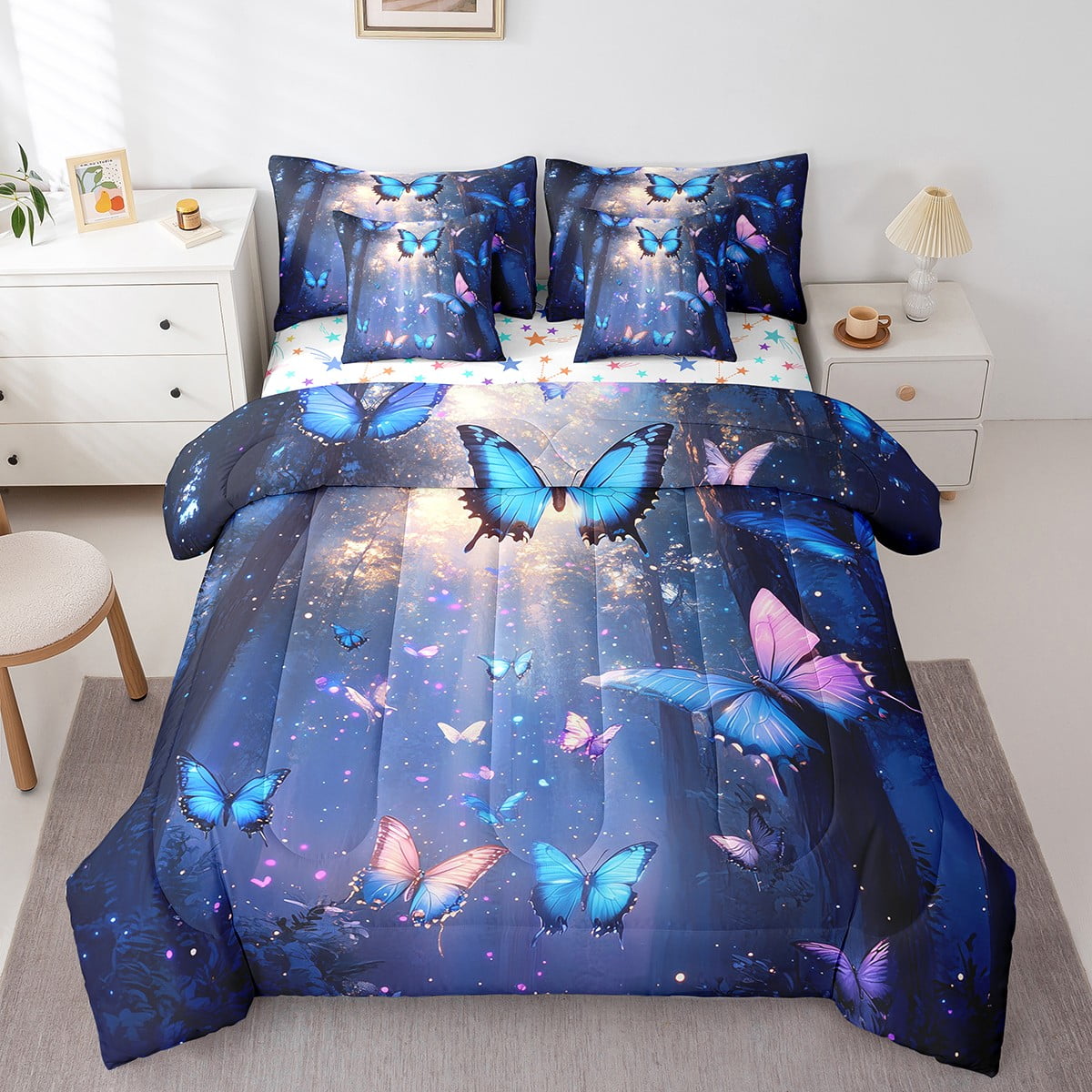 Butterfly Bed in a Bag Queen Comforter Set 7 Piece,Dreamy Butterflies ...