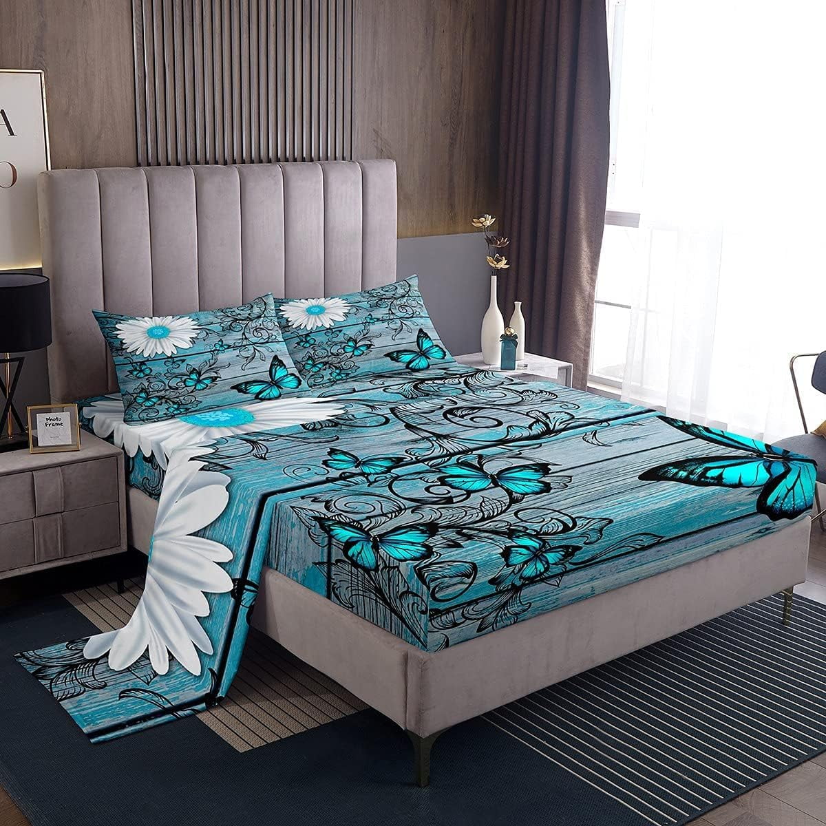 Butterfly Bed Sheets Set Full Size Rustic Floral Sheet Set Blue ...