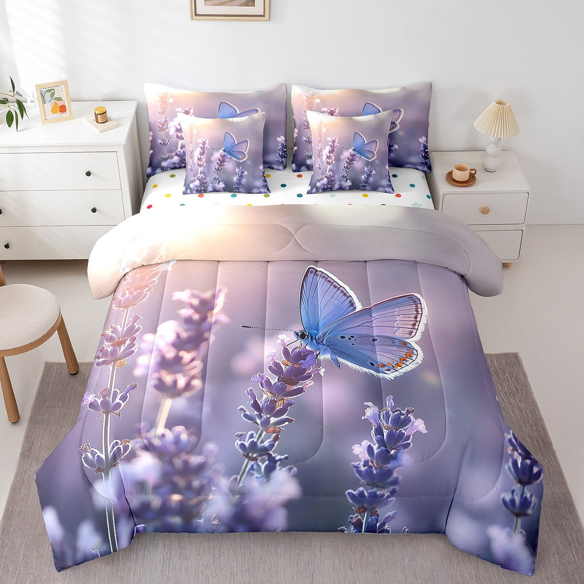 Butterfly Bed in a Bag King Size Comforter Set 7 Pieces,Lavender ...