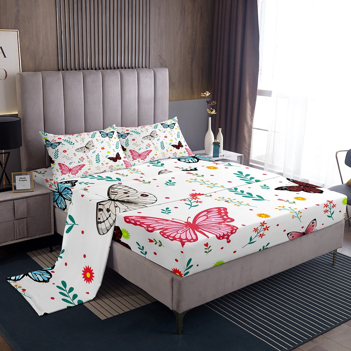 Butterfly Bed Sheets Set Watercolor Flowers Sheet Set Twin,Rustic ...