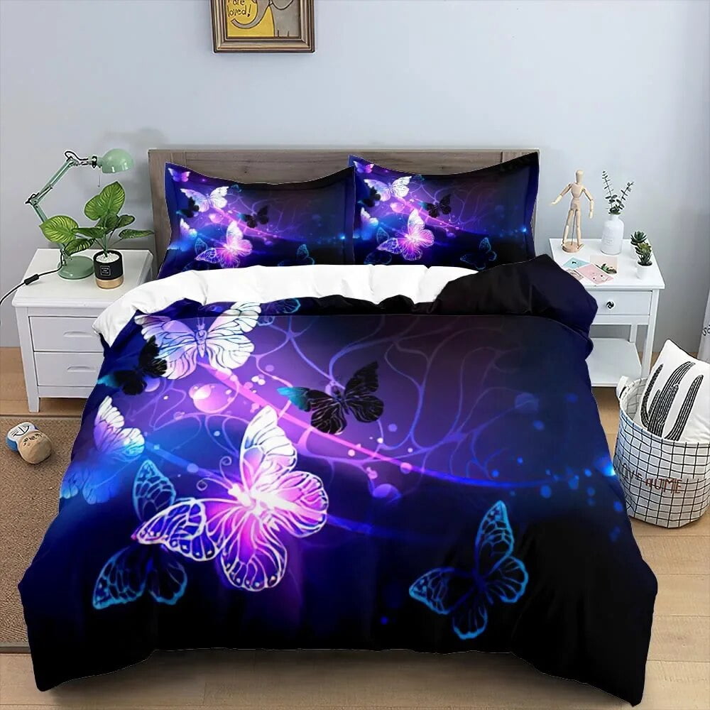 Butterfly Bedding Set 3D Flower Duvet Cover Quilt Cover with Zipper ...