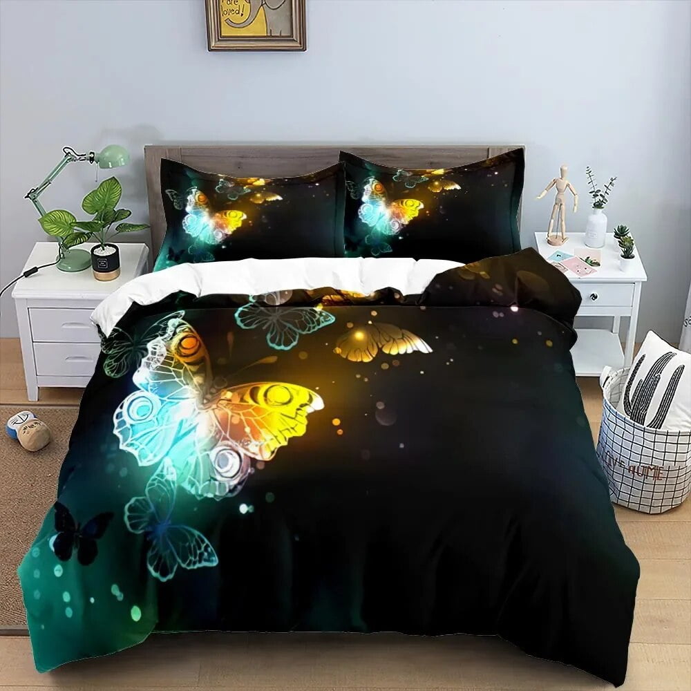 Butterfly Bedding Set 3D Flower Duvet Cover Quilt Cover with Zipper ...