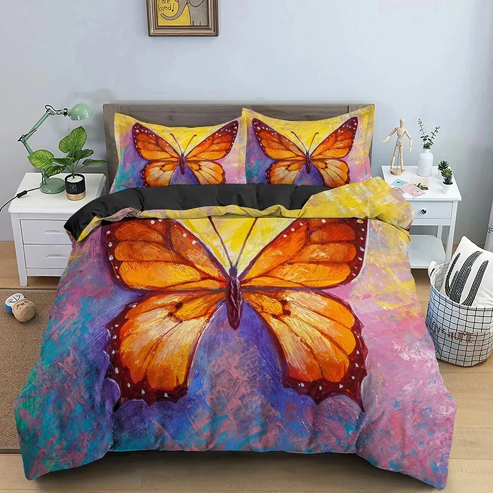 Butterfly Bedding Set Daisy Pattern Duvet Cover Bedroom Comforter ...