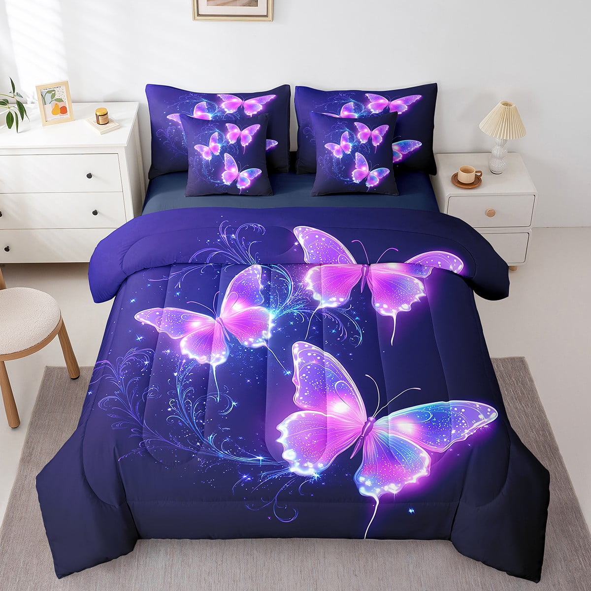 Butterfly Bedding Set,Fantasy Fairy Butterflies 7 Pcs Comforter Set for ...