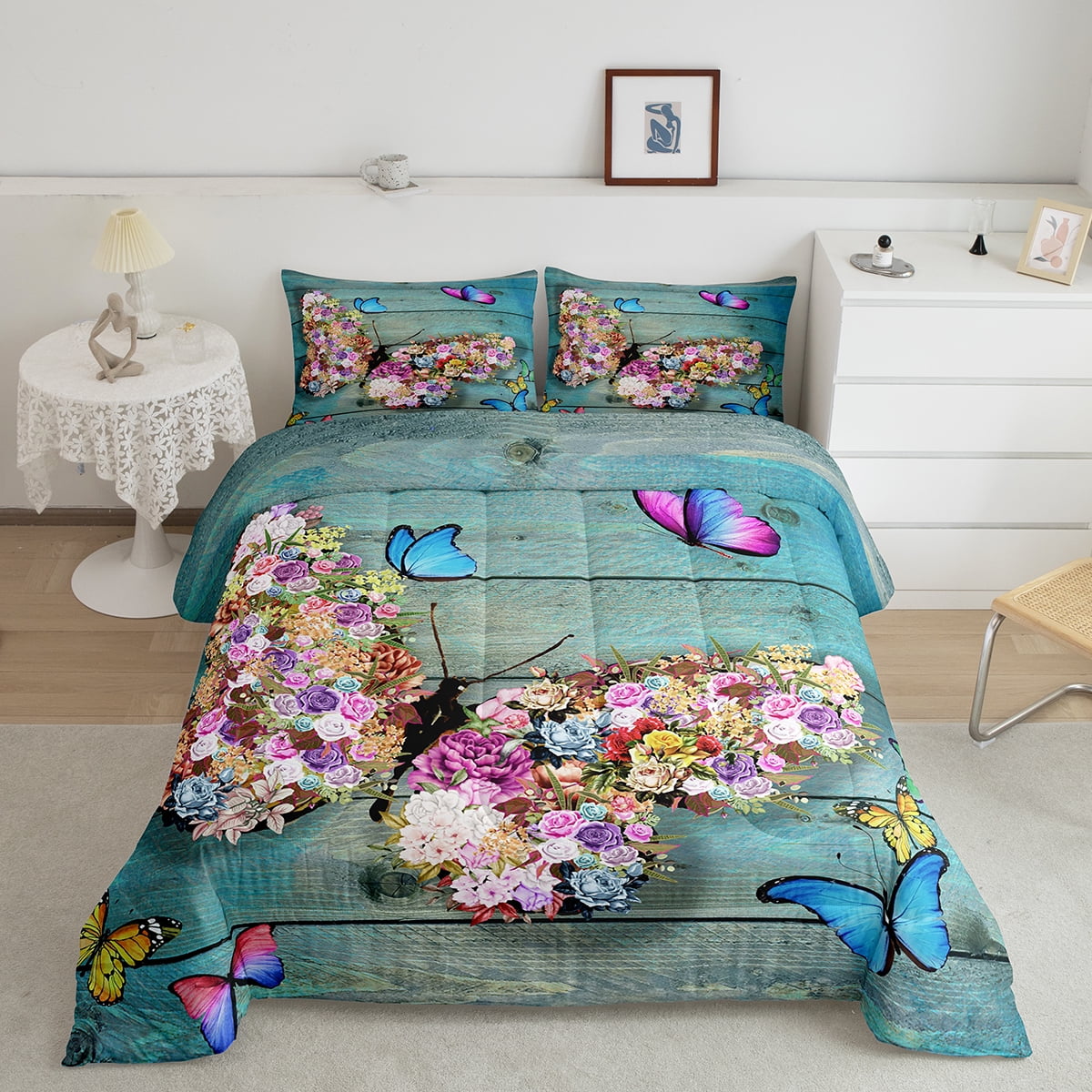 Butterfly Bedding Set Farmhouse Decor,Wild Animal Kawaii Cartoon ...