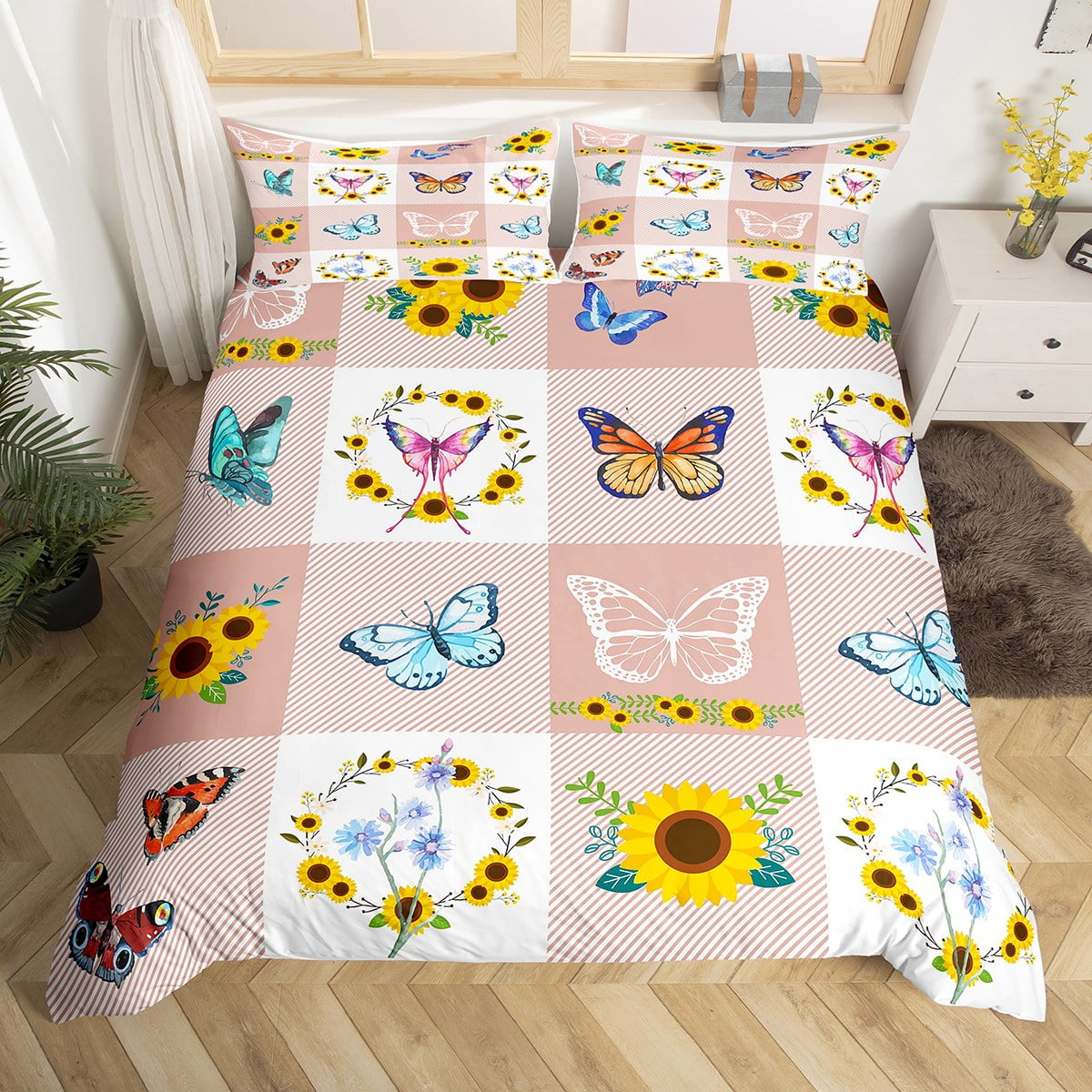 Butterfly Bedding Set King for Women Girls,Colorful Butterflies Kawaii ...