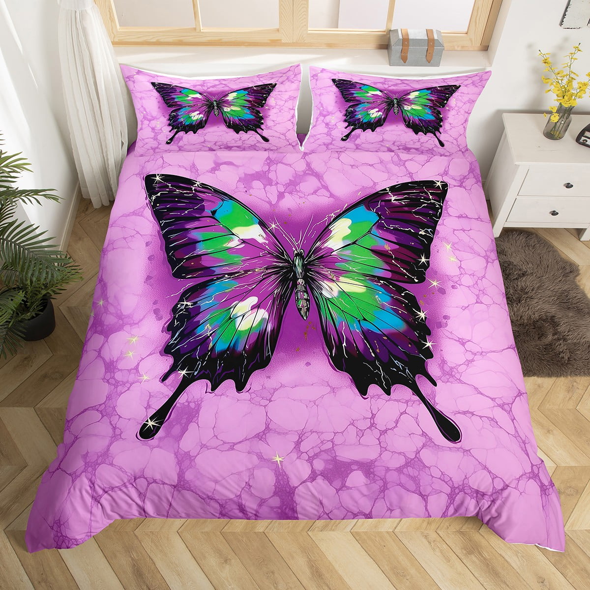 Butterfly Bedding Set Magical Animal Comforter Cover Purple Dreamy ...