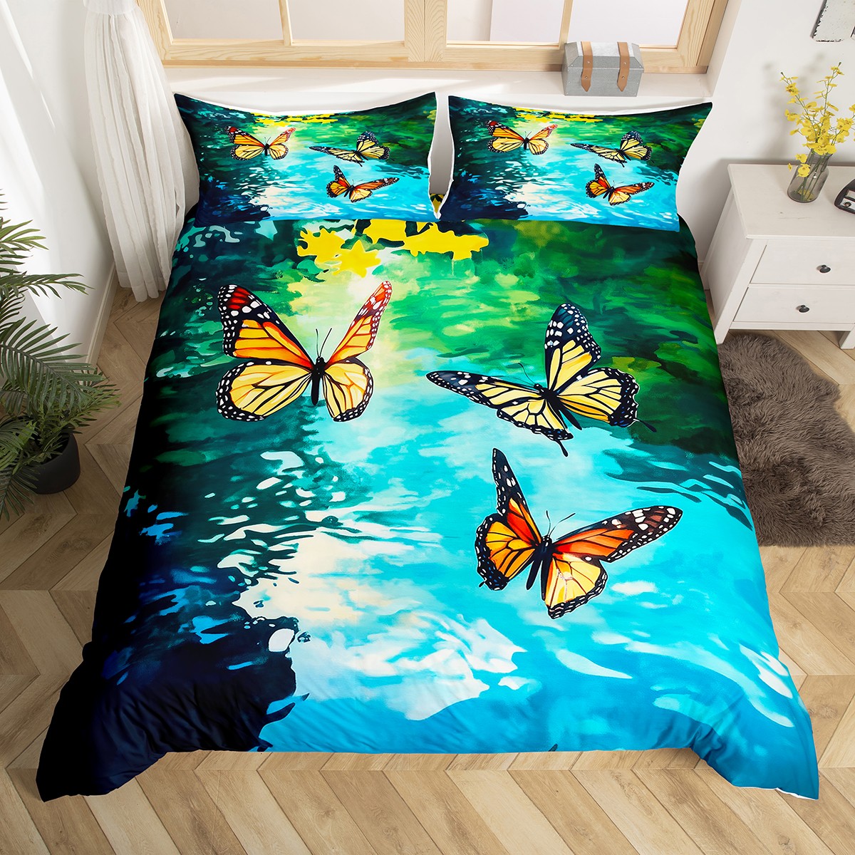 Butterfly Bedding Set Queen For Kids Boys Girls Natural Scenery ...